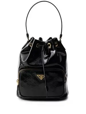 Prada Duet Patent Leather Bucket Bag - Black