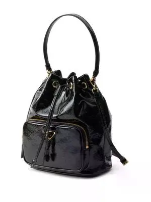 Prada Duet Patent Leather Bucket Bag - Black