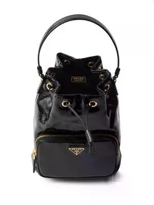 Prada Duet Patent Leather Bucket Bag - Black