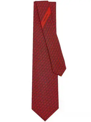 FERRAGAMO Gancini And Chain-link Print Silk Tie - Blue