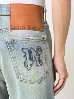 Palm Angels Light Wash Distressed Straight Leg Jeans