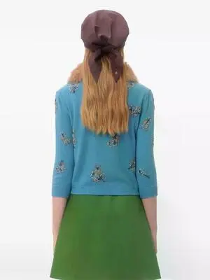 Valentino Garavani Embroidered Wool Cardigan With Faux-fur Collar