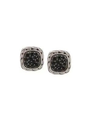 John Hardy Carved Chain Sapphire Stud Earrings - Silver