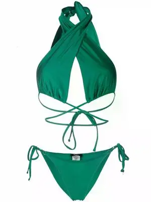 NOIRE SWIMWEAR Satin-finish Triangle-cup Bikini Set - Green