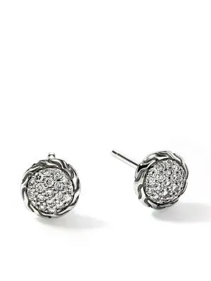 John Hardy Carved Chain Diamond Stud Earrings - Silver