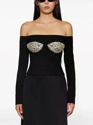 AREA Crystal-embellished Off-shoulder Top