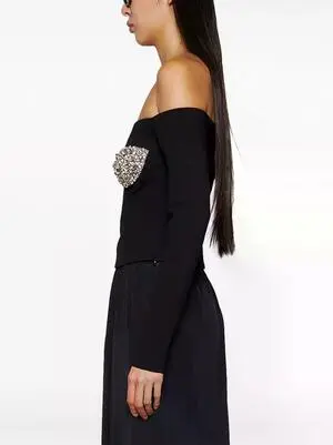 AREA Crystal-embellished Off-shoulder Top