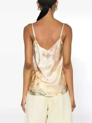 Camilla V-neck Floral Print Silk Top With Lace Trim