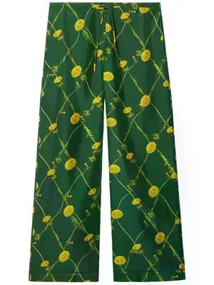 Burberry Floral-print Flared Trousers - Green