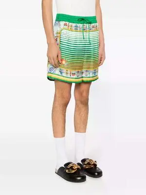 Casablanca City Scape Silk Shorts - Green