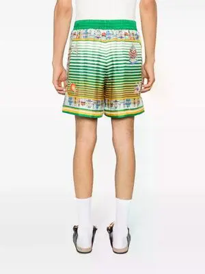 Casablanca City Scape Silk Shorts - Green