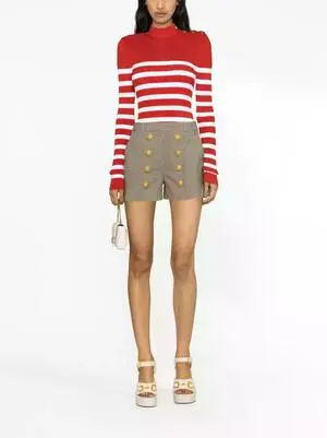 Balmain Striped Roll Neck Jumper - Red