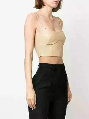 Off-White Cropped Leather Bustier Top