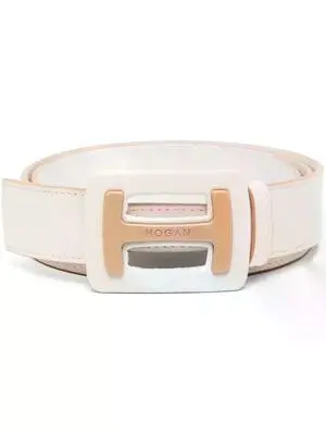 Hogan Logo-plaque Leather Belt - Neutrals