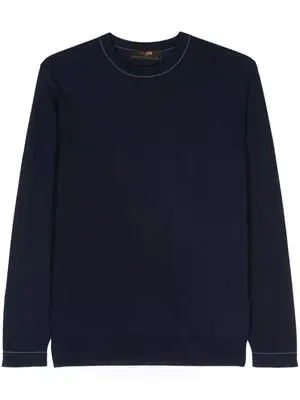 MOORER Fine-knit Cotton Jumper With Stripe Trim