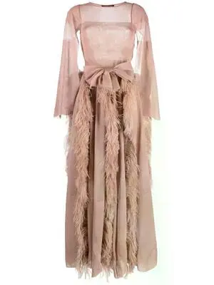 ANTONINO VALENTI Feather-detail Silk Maxi Dress - Pink