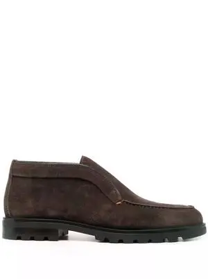 Santoni Calf Suede Almond-toe Loafers - Brown