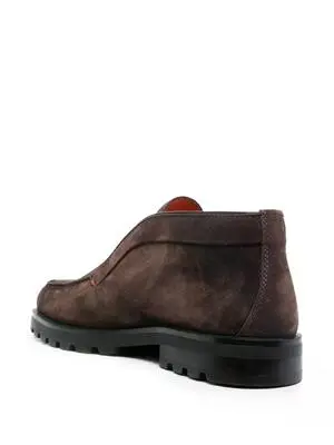 Santoni Calf Suede Almond-toe Loafers - Brown