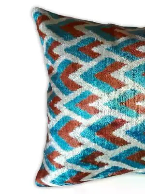 LES-OTTOMANS Geometric-print Velvet Cushion - Blue