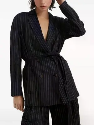 Brunello Cucinelli Pinstripe-pattern Belted Blazer