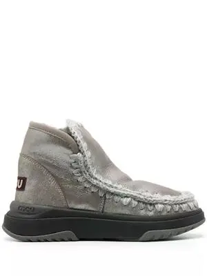 Mou Crochet Stitch-trim Shearling Sneaker Boots - Grey