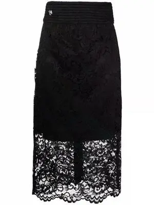Philipp Plein Lace Midi Skirt - Black