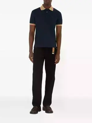 Burberry Logo Collar Cotton Polo Shirt - Blue