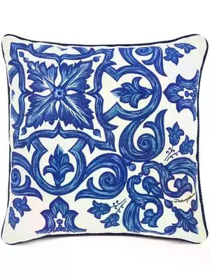 Dolce & Gabbana Embroidered Majolica-print Cushion - Blue
