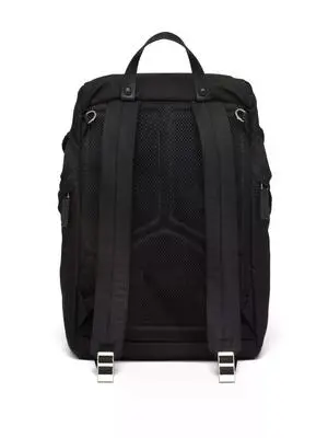 Prada Logo Plaque Drawstring Backpack - Black
