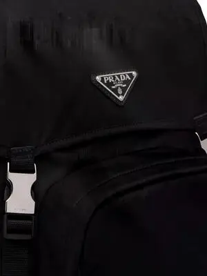 Prada Logo Plaque Drawstring Backpack - Black