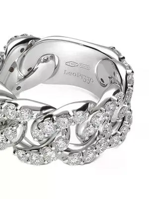 LEO PIZZO 18k White Gold Diamond Pavé Groumette Ring