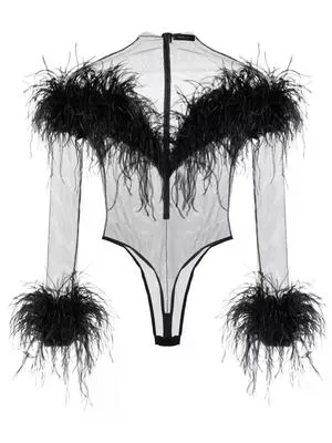 MUGLER Feather-trim Mesh Bodysuit