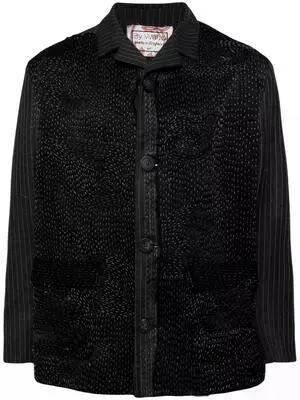 By Walid Embroidered Pinstriped Shirt Jacket