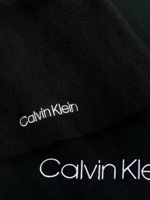 Calvin Klein Logo-embroidered Beanie And Scarf Set