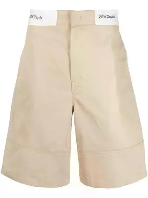 Palm Angels Logo-waistband Cotton Bermuda Shorts - Neutrals