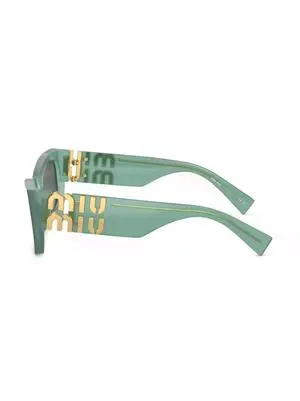 Miu Miu Logo-plaque Rectangle-frame Sunglasses - Green