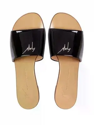 GIUSEPPE ZANOTTI Patent-effect Flat Sandals - Black