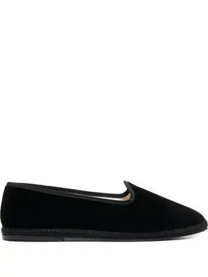 SCAROSSO Velvet Slip-on Loafers - Black