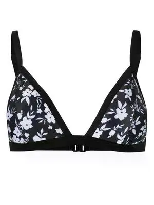 DUSKII Floral-print Triangle Bikini Top - Black
