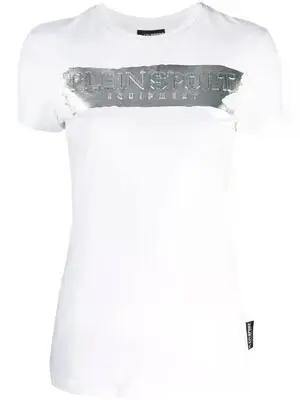 PLEIN SPORT Metallic Logo-print T-shirt - White