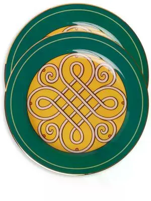 La DoubleJ Filigree-print Porcelain Dessert Plates - Yellow