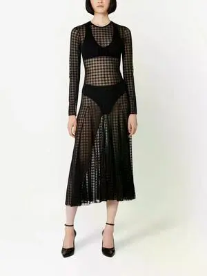 AMI Paris Checked Semi-sheer Midi Dress