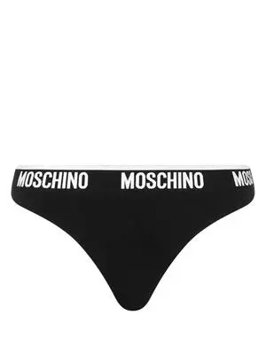 Moschino Logo-waistband Two-tone Thong - Black
