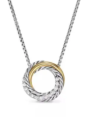 David Yurman 18kt Yellow Gold And Sterling Crossover Diamond Pendant Necklace - Silver