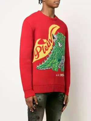 Philipp Plein Dinosaur Motif Merino Wool Jumper