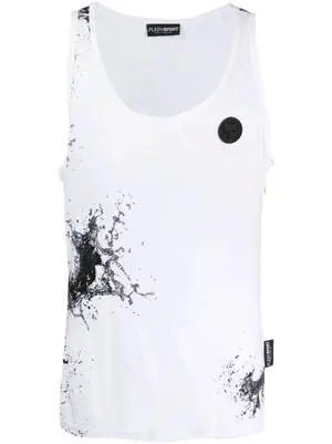 PLEIN SPORT Splash Print Cotton Tank Top - White