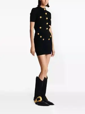 Balmain Fine-knit Mini Skirt With Decorative Buttons - Black
