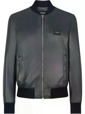 Dolce & Gabbana Logo-plaque Leather Bomber Jacket