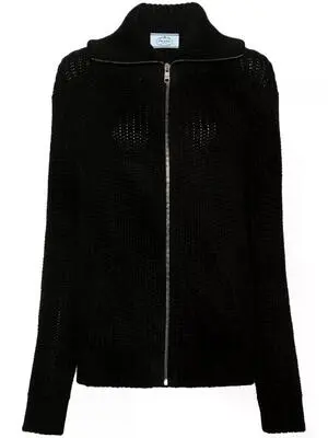 Prada Enamel-triangle Zip-up Cardigan