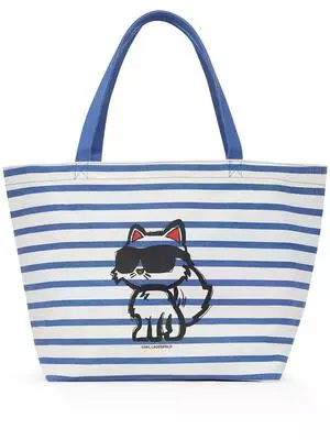 Karl Lagerfeld Ikon Choupette Striped Tote Bag - White